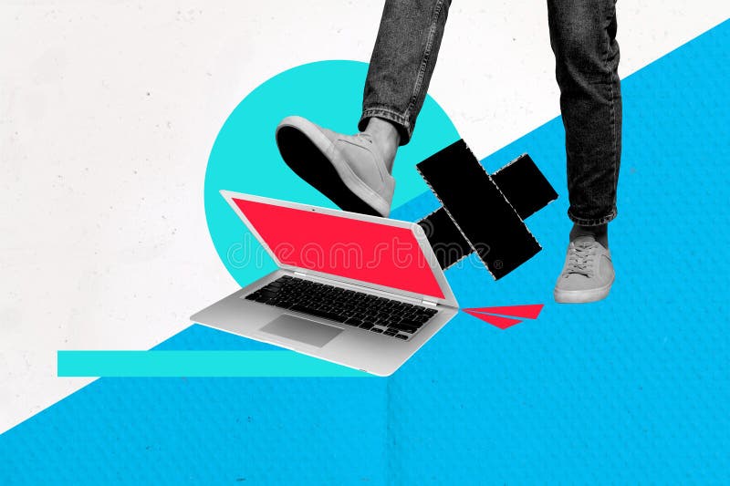 Composite Sketch Design Artwork Photo Collage of Virtual Remote Laptop ...