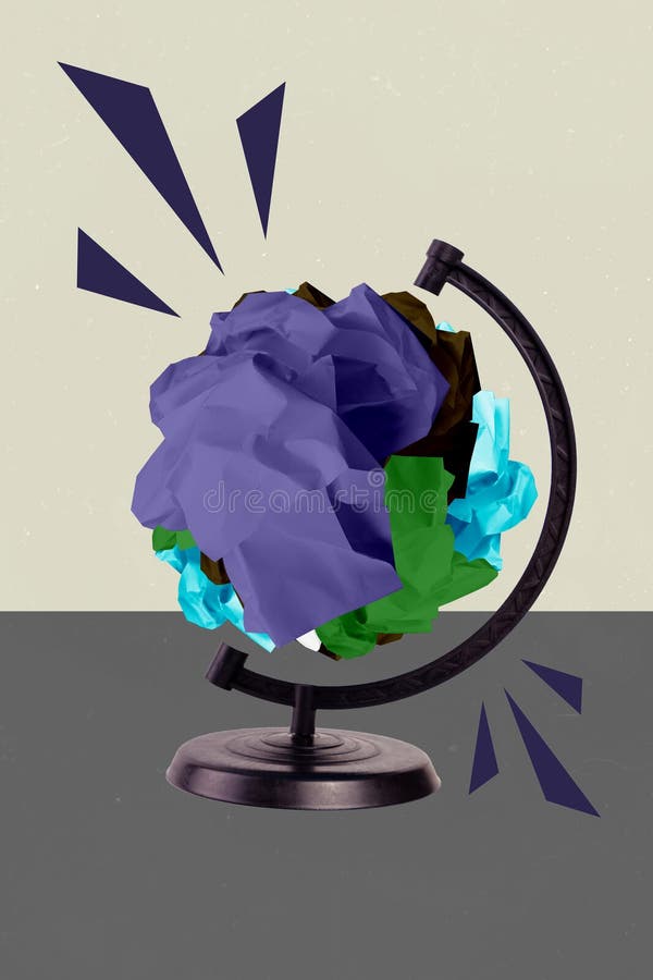 Composite Sketch Image Artwork Photo Collage of Earth Plane Globe School Supplies Made from ...
