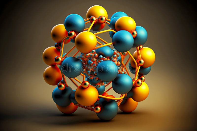 Composite Spherical Model Atom Orbit with Yellow and Blue Protons and ...