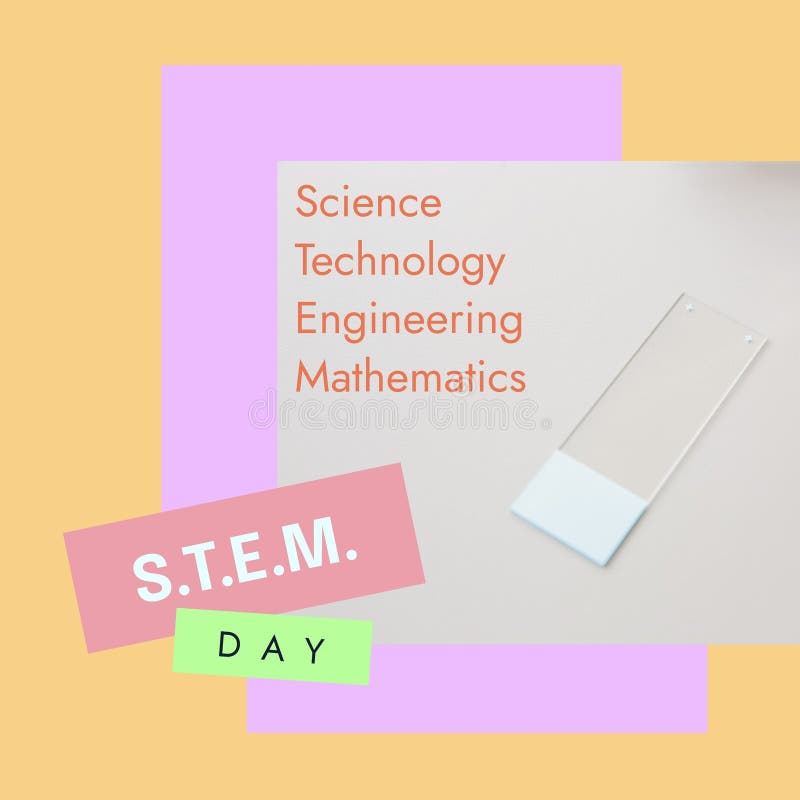 Composite of Stem Day Text and Microscope Slide on White Table, Copy ...