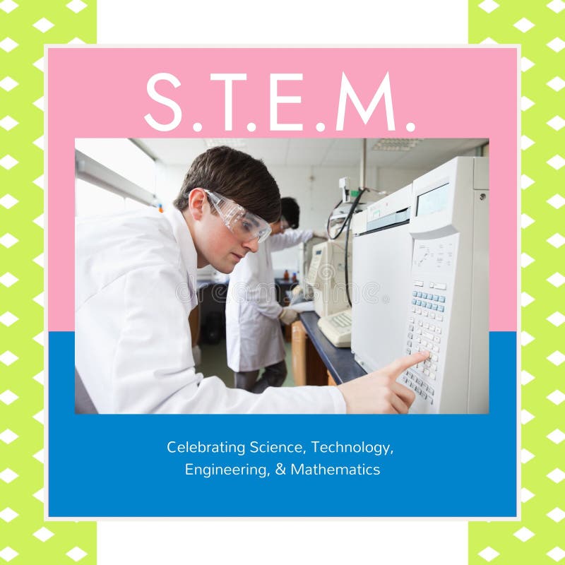 Composite of Stem Text with Caucasian Scientist Using Electronic Device ...