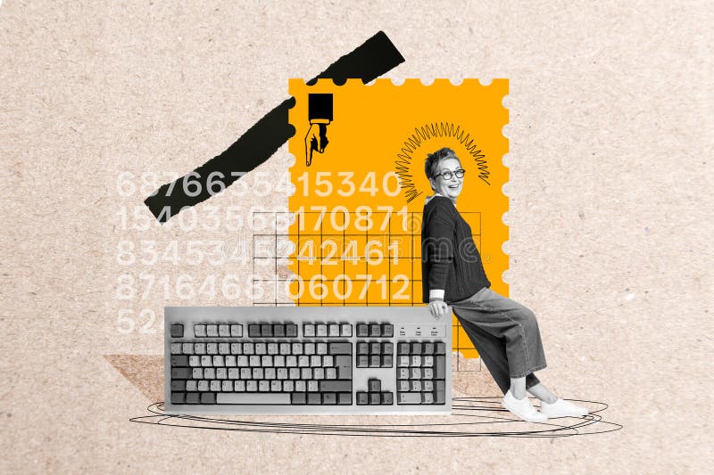 Composite Trend Artwork Sketch Image Photo Collage Of Workspace Aged Woman Office Manager Stand