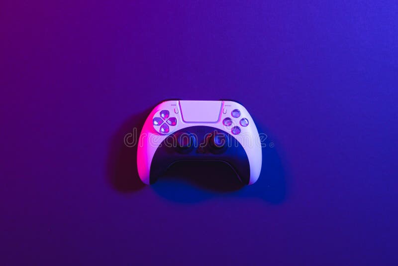 Composite of Video Game Pad and Copy Space on Neon Background Stock ...