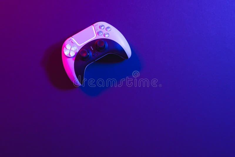 Composite of Video Game Pad and Copy Space on Neon Background Stock ...