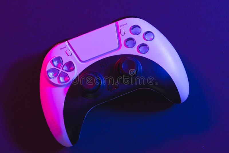 Composite of Video Game Pad and Copy Space on Neon Background Stock ...