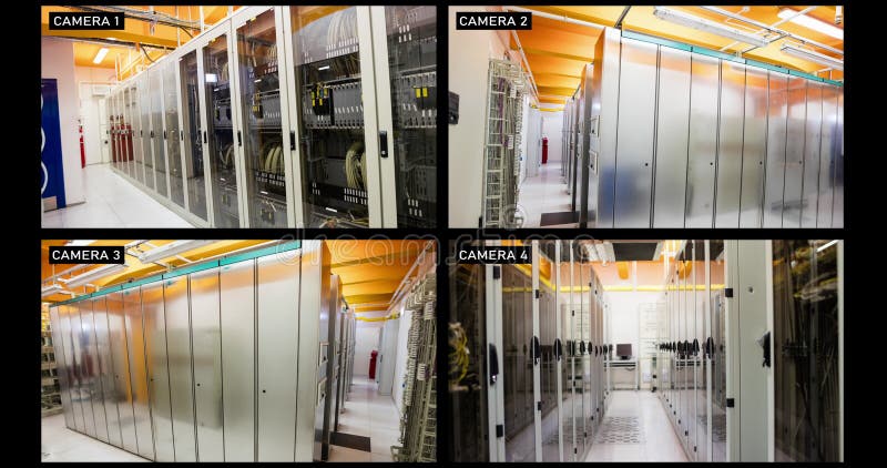 Composite of Views from Four Security Cameras in Computer Server Rooms ...