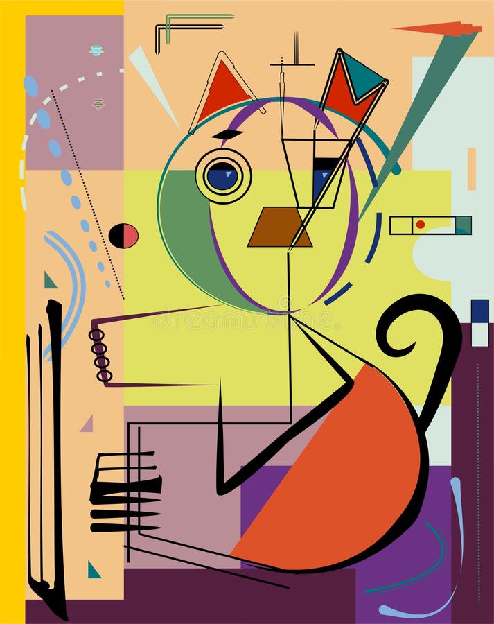 Composition of Abstract Colorful Shapes ,stylized Dog ,on Yellow ...