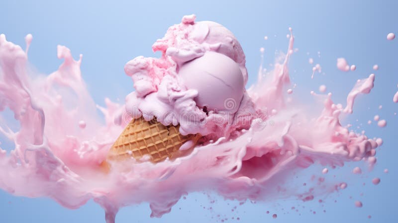 Composition, Advertising Freeze Frame of Pink Ice Cream in a Cone with ...