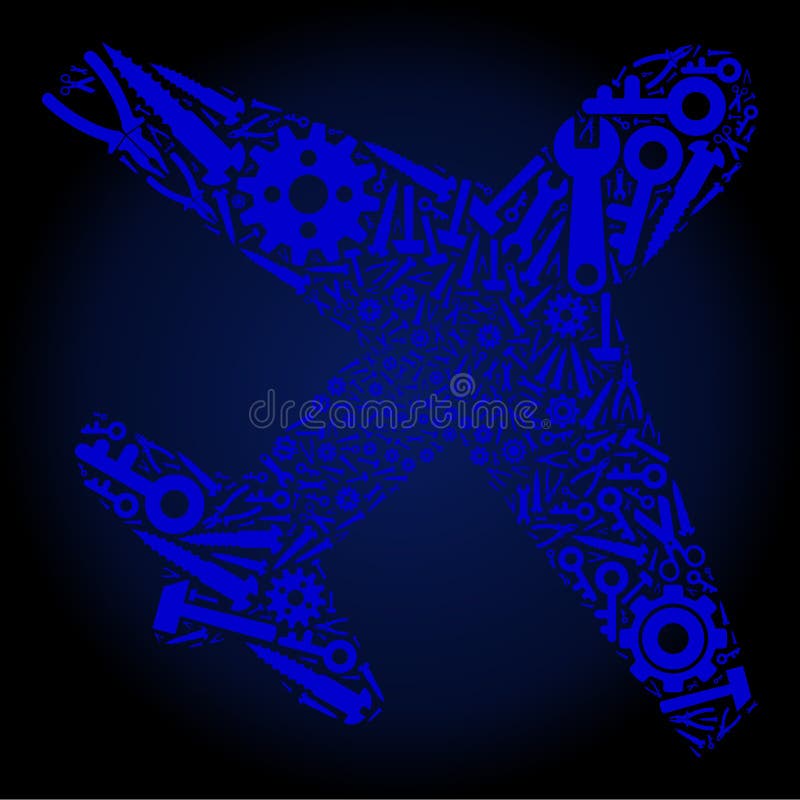 Composition Airplane of Industrial Tools in Blue Colors Stock Vector ...
