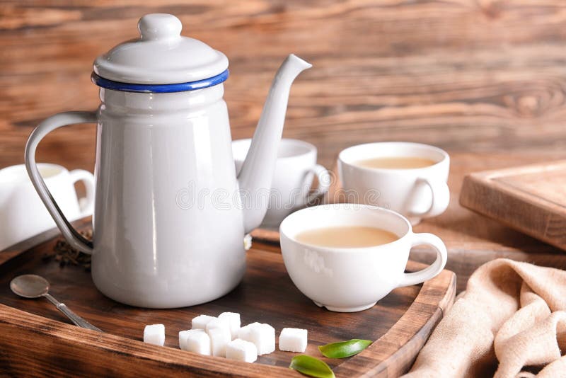 Composition of Aromatic Tea with Milk on Wooden Board Stock Image ...