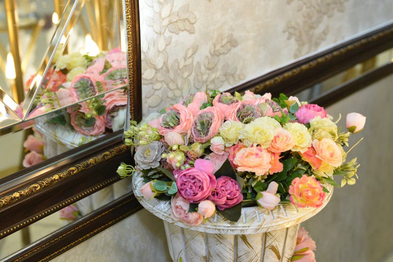 Composition with Artificial Flowers Bouquet in the Vase Stock Image ...