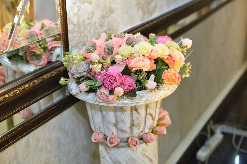 Composition with Artificial Flowers Bouquet in the Vase Stock Image ...