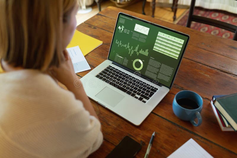 Composition of Asian Businesswoman Using Laptop with Data Processing ...