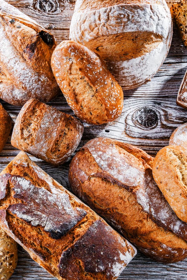Composition with Assorted Bakery Products on Wooden Table Stock Image ...