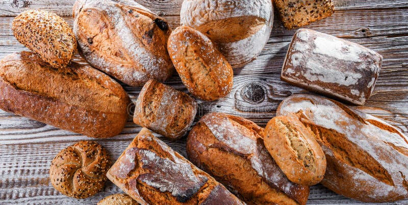 Composition with Assorted Bakery Products on Wooden Table Stock Image ...