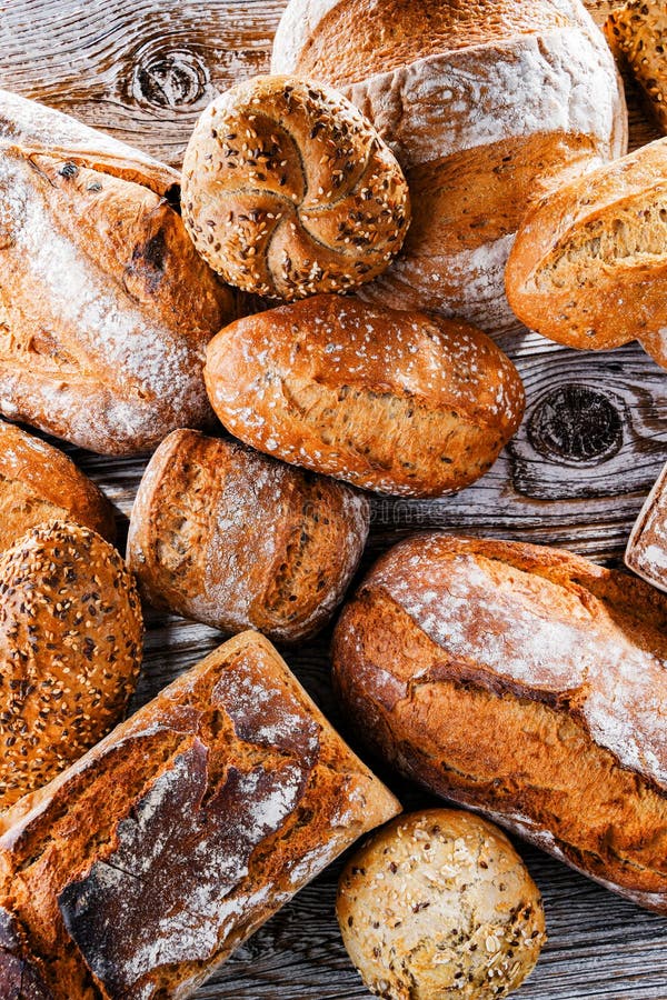 Composition with Assorted Bakery Products on Wooden Table Stock Photo ...