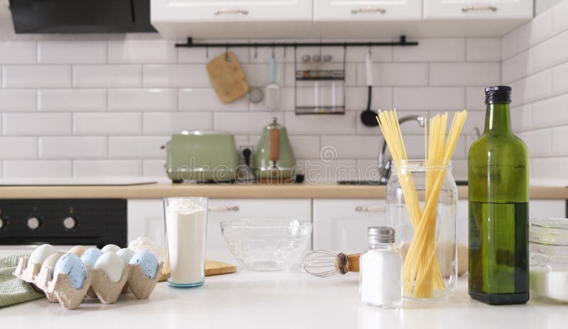 Composition with Assorted Food Products and Kitchen Stock Photo - Image ...