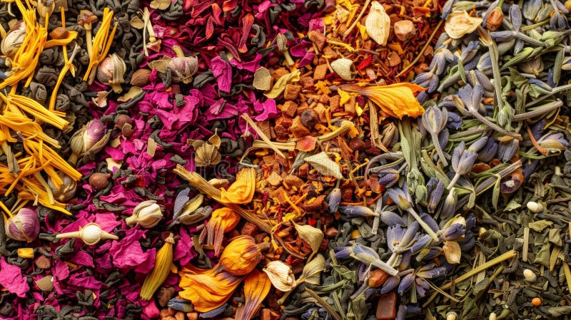 A Composition of Assorted Herbal Tea Blends with Bright Petals Twigs ...