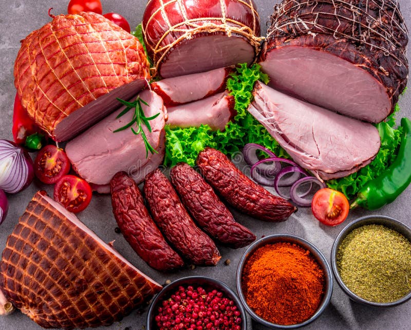 Composition with Assorted Meat Products Stock Photo - Image of cooked ...