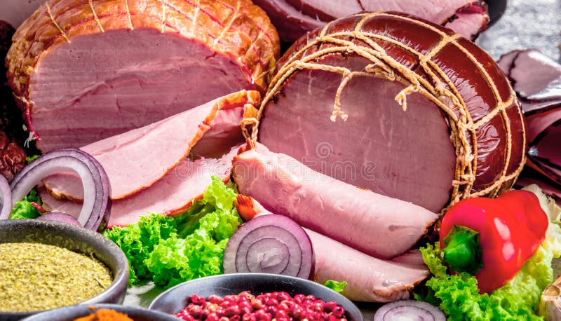 Composition with Assorted Meat Products Stock Photo - Image of sausage ...