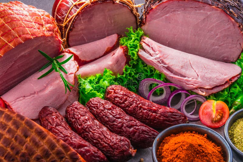 Composition with Assorted Meat Products Stock Photo - Image of piece ...