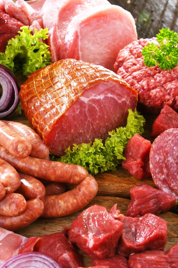 Composition with Assorted Meat Products Stock Photo - Image of roast ...