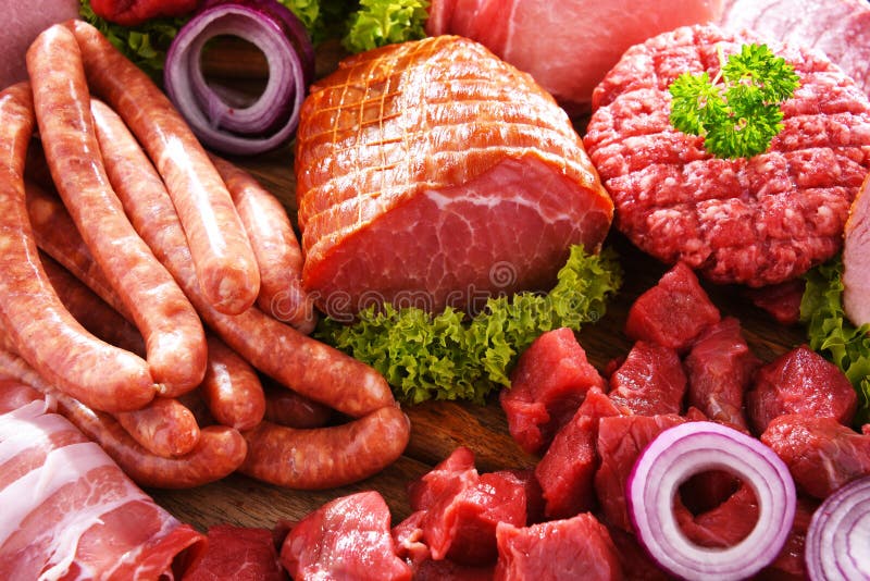 Composition with Assorted Meat Products Stock Image - Image of ...