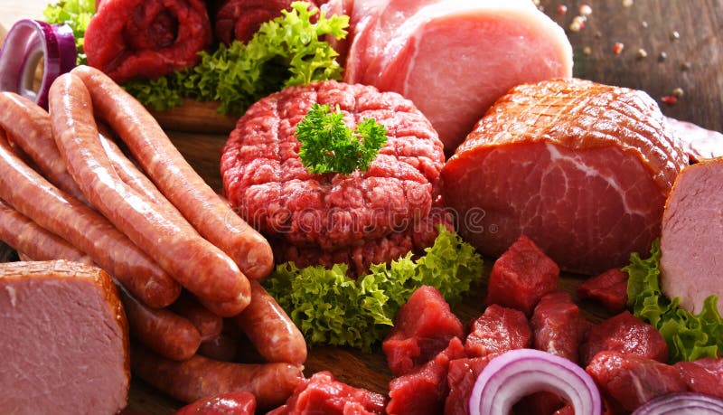 Composition with Assorted Meat Products Stock Image - Image of roast ...