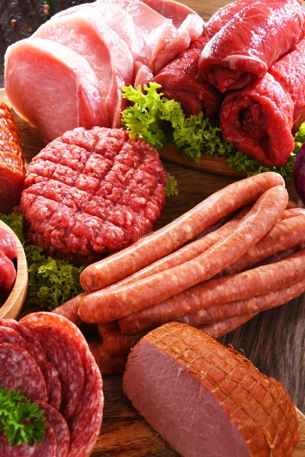 Composition with Assorted Meat Products Stock Photo - Image of ...