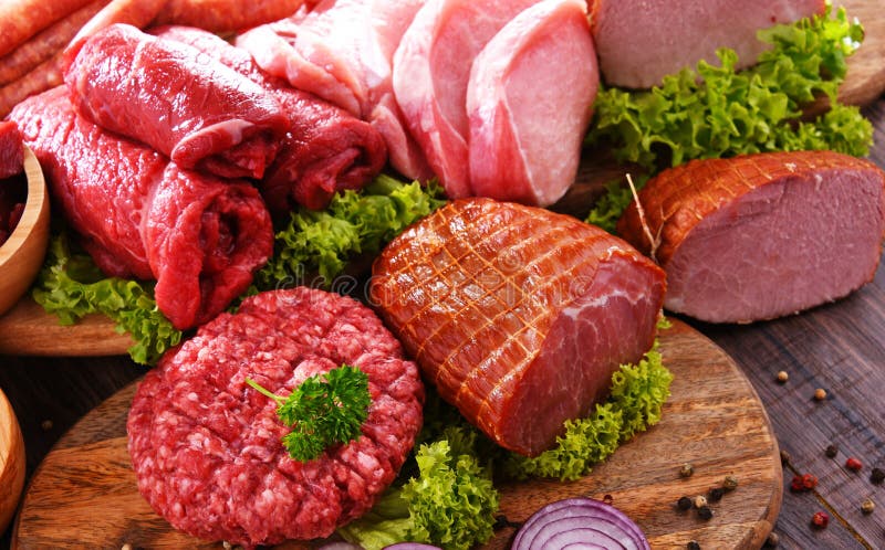 Composition with Assorted Meat Products Stock Photo - Image of meal ...