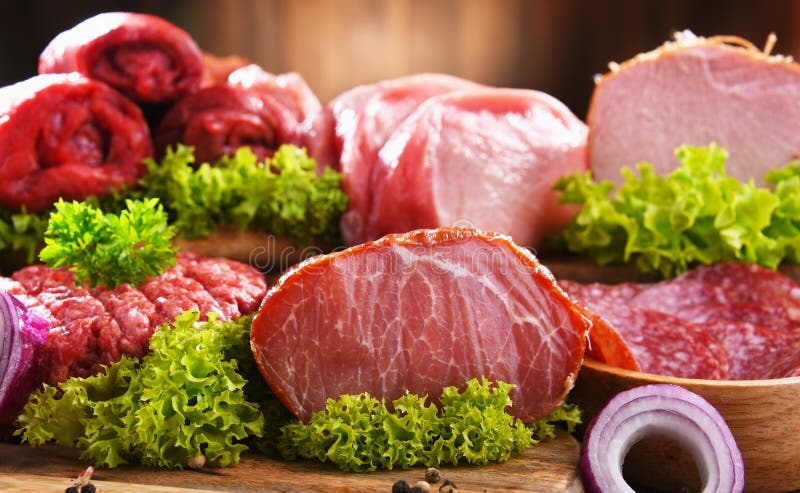 Composition with Assorted Meat Products Stock Photo - Image of ...