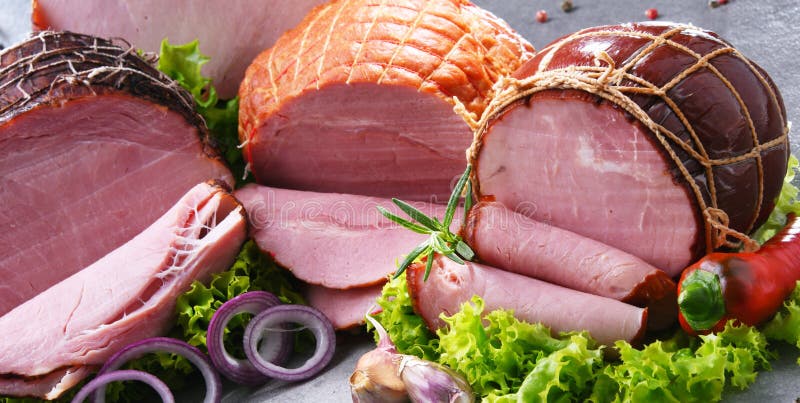 Composition with Assorted Meat Products Stock Photo - Image of cooked ...