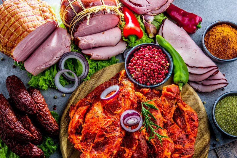 Composition with Assorted Meat Products Stock Photo - Image of cooked ...