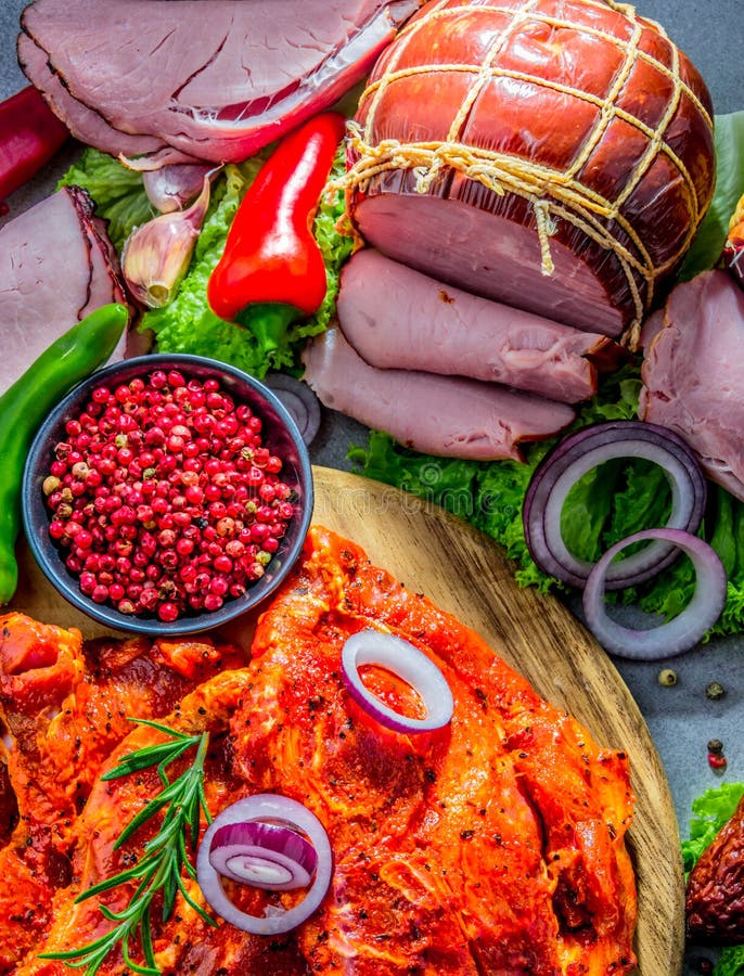 Composition with Assorted Meat Products Stock Image - Image of product ...