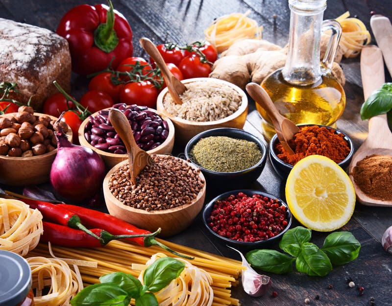 Composition with Assorted Organic Food Products on the Table Stock ...