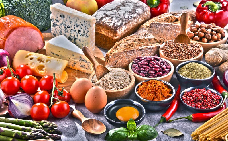 Composition with Assorted Organic Food Products on the Table Stock ...