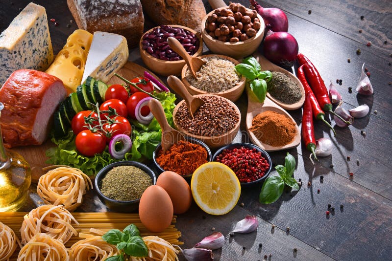 Composition with Assorted Organic Food Products on the Table Stock ...