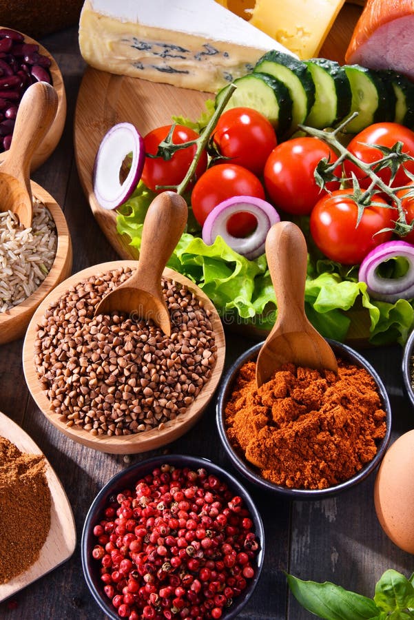 Composition with Assorted Organic Food Products on the Table Stock ...