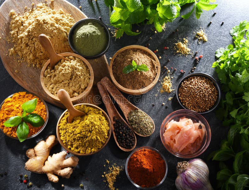 Composition with Assortment of Spices and Herbs Stock Image - Image of ...