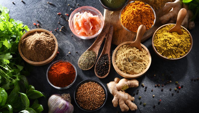 Composition with Assortment of Spices and Herbs Stock Photo - Image of ...