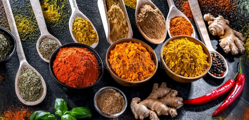 Composition with Assortment of Spices and Herbs Stock Image - Image of ...