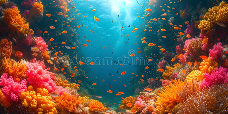 A Composition with Beautiful Corals Surrounded by Groups of Floating ...