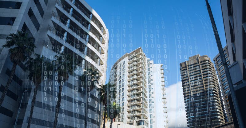 Composition Of Binary Coding Over Cityscape Stock Image Image Of Database Cityscape 218722505
