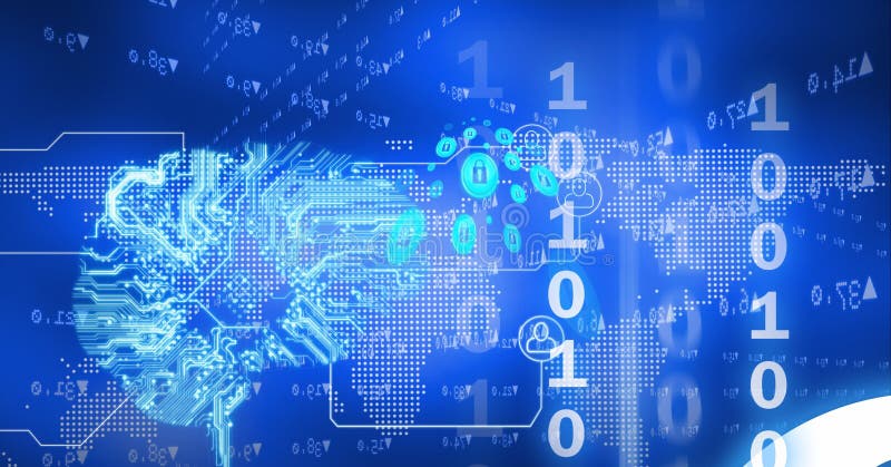 Composition Of Binary Coding Over Computer Circuit Board And World Map 6851