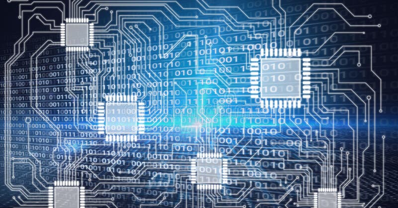 Composition of Binary Coding Over Computer Processor Circuit Board Stock Illustration ...