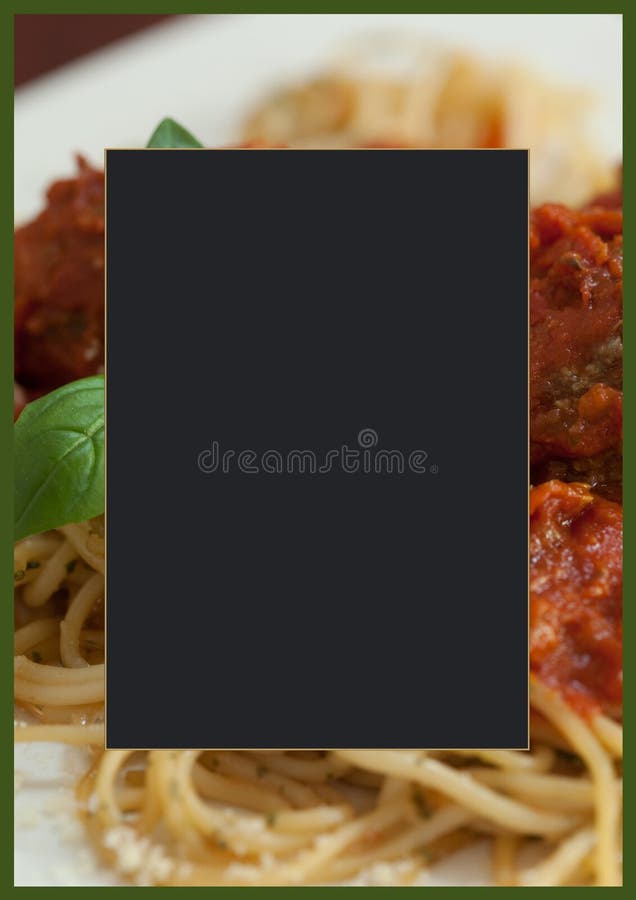 Composition of Black Frame Over Close Up of Spaghetti Stock Photo ...