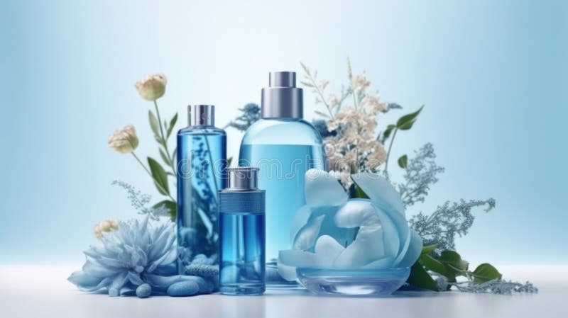 Composition of Blue Cosmetic Products. Illustration AI Generative Stock ...
