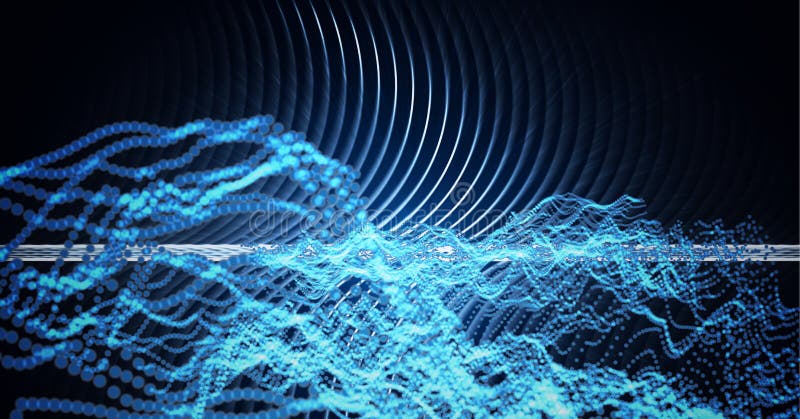 Composition of Blue Mesh Over Rows of Blue Light Trails on Dark Blue ...