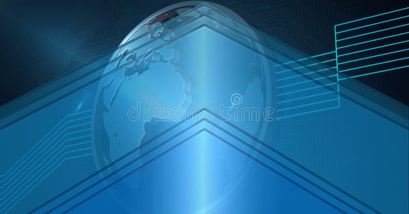 Composition of Blue Planet Earth Over Light Trails on Blue Background ...
