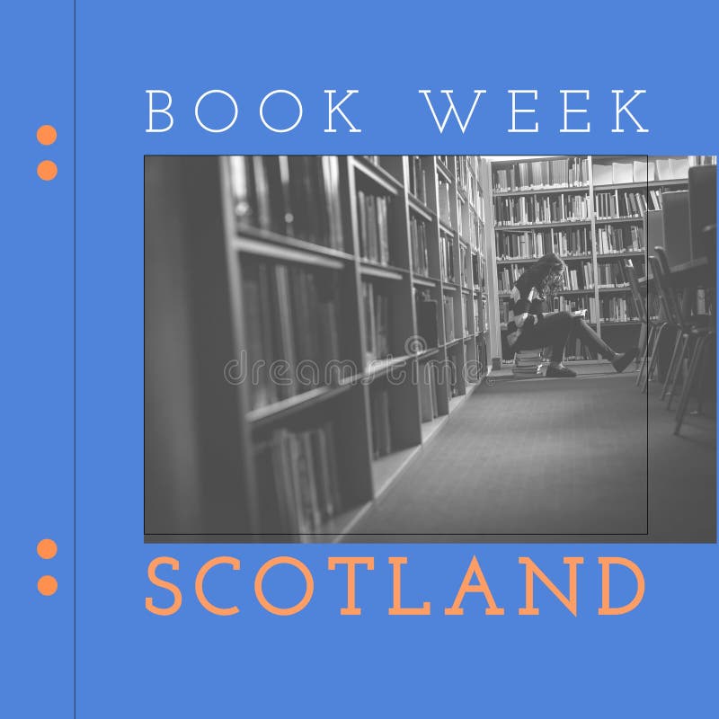 Composition of Book Week Scotland Text with Caucasian Student Reading ...